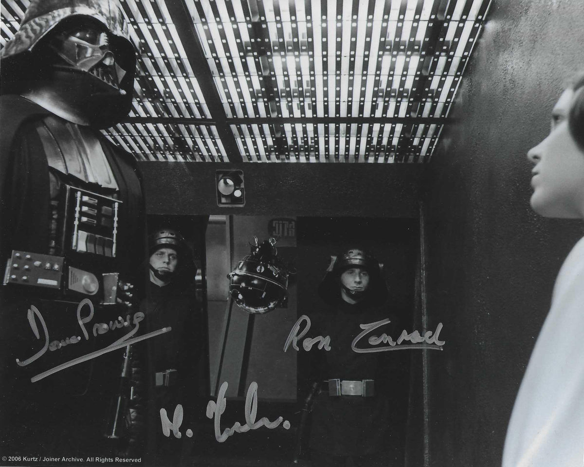 Dave Prowse , Harry Fielding and Ron Conrad 10x8 signed in Silver Star ...